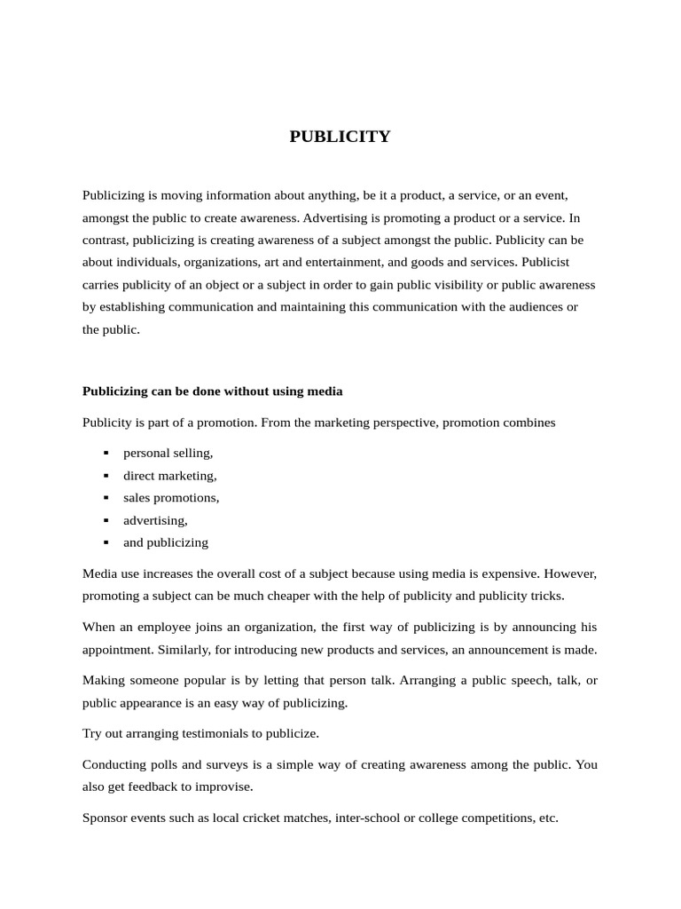 Publicity Strategies for Effective Promotion | PDF | Advertising ...