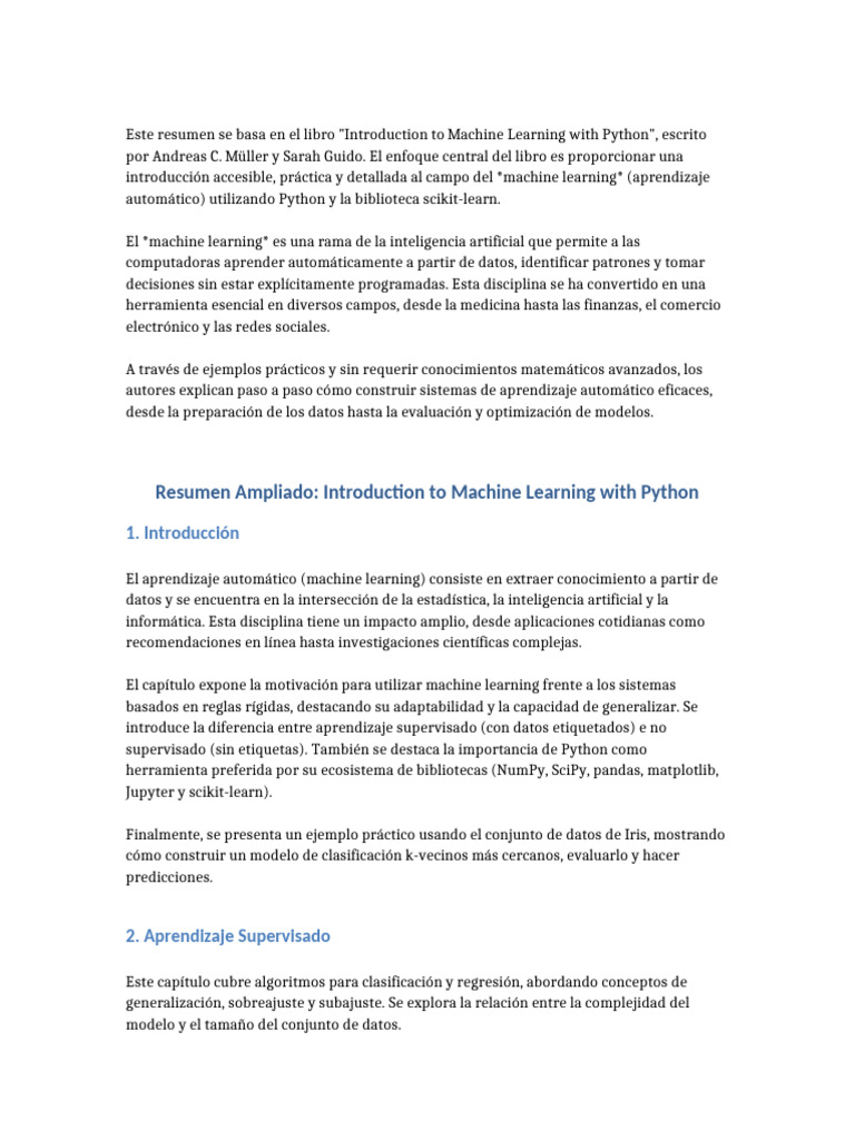 Resumen Ampliado Introduction ML Python | PDF | Aprendizaje automático | Máquinas de vectores ...
