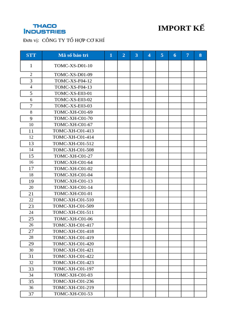 FileMau ImportKeHoachBaoTri T04 | PDF | Vietnam