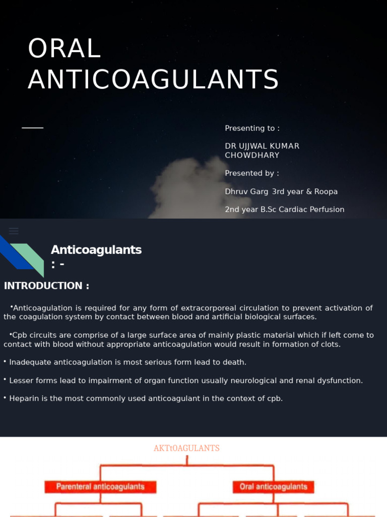Oral Anticoagulants | PDF | Coagulation | Medical Specialties