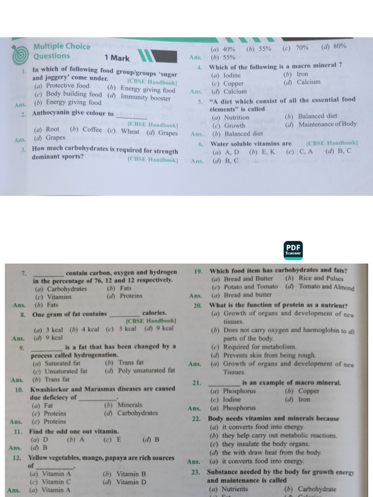 12th Sports & Nutrition MCQs | PDF