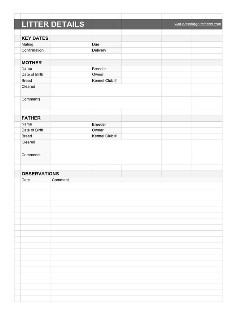 Litter Details and Breeding Timeline | PDF