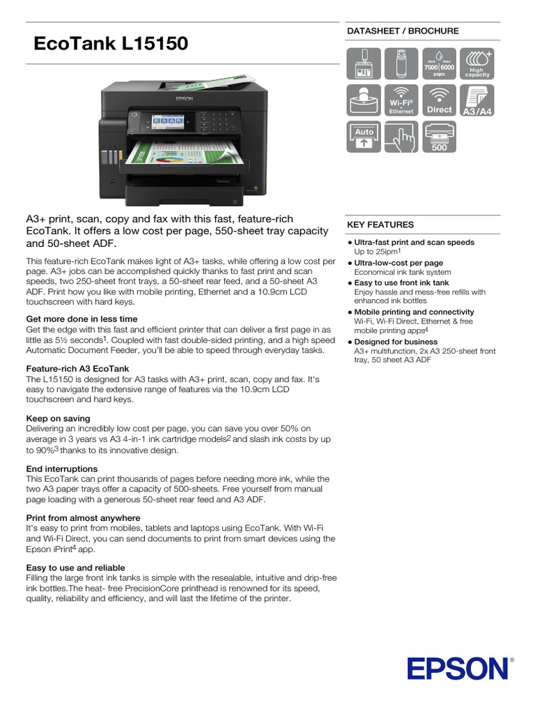 Ecotank l15150 Datasheet | PDF | Printer (Computing) | Office Equipment