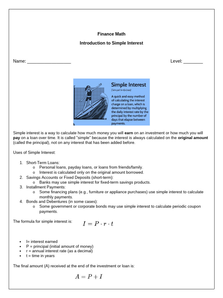 Simple Interest Practice | PDF | Interest | Debt