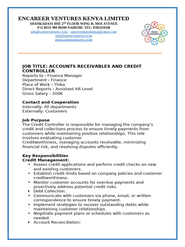 Accounts Receivables and Credit Controller Role | PDF | Debt | Accounting