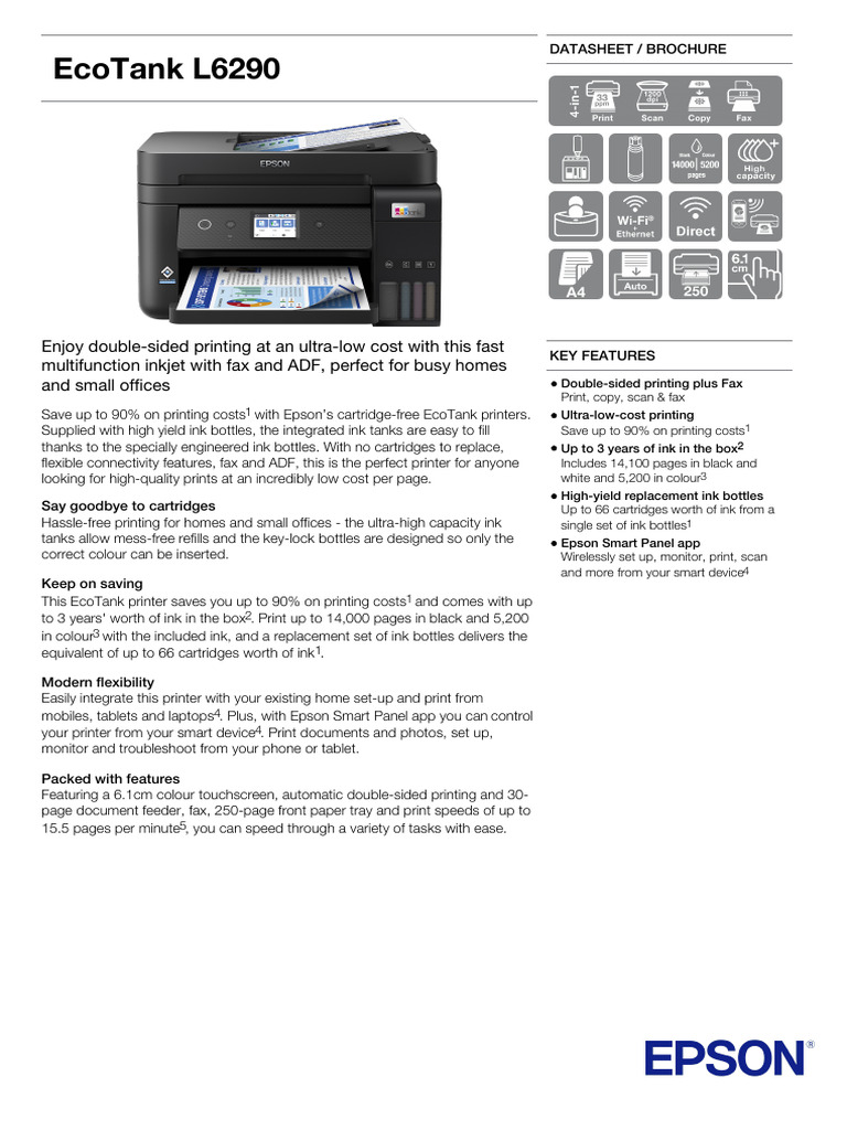 Ecotank l6290 Datasheet | PDF | Image Scanner | Printer (Computing)