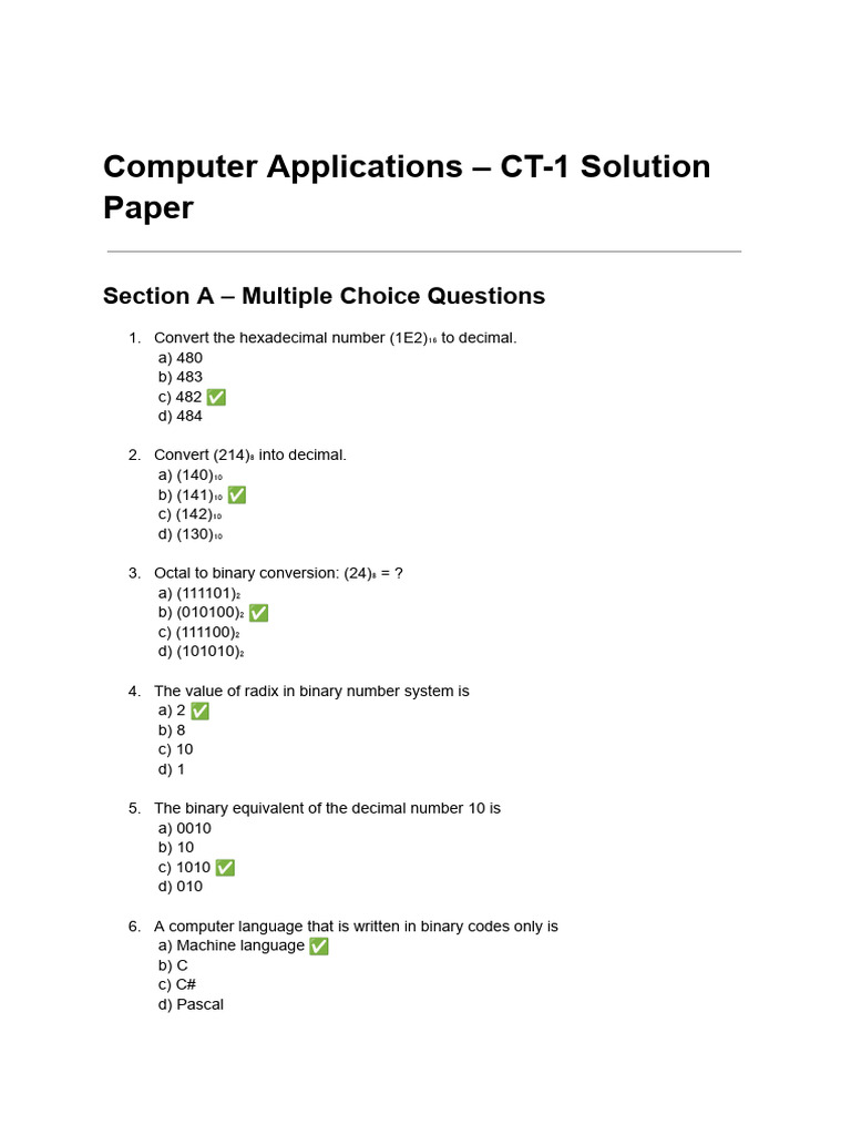 Computer Applications - CT-1 Solution Paper | PDF | Computer Engineering | Computer Science
