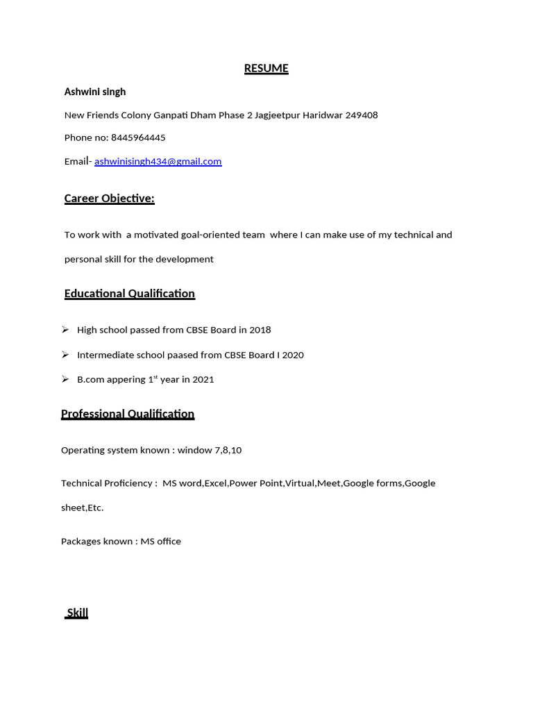 Resume Ashwini | PDF