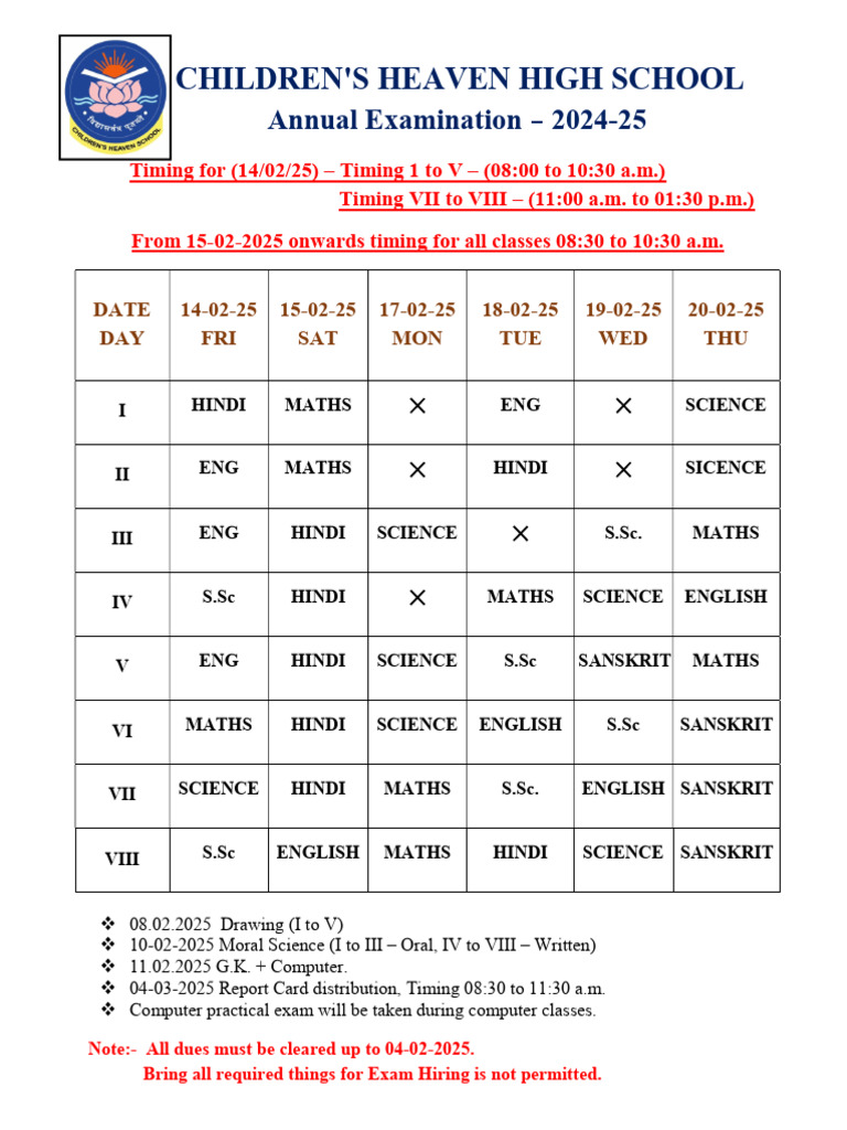 Annual Exam Routine 2024-25 | PDF