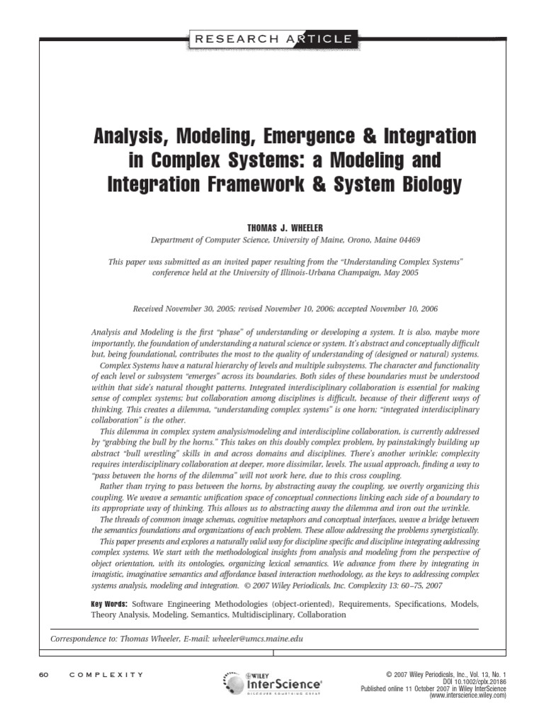 Analysis Modeling Emergence Integration in Complex Systems | PDF | Conceptual Model | System