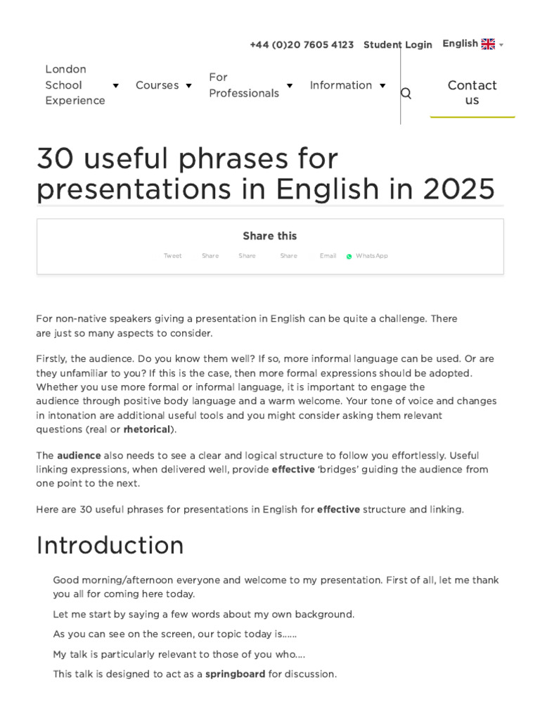 30 Useful Phrases For Presentations in English in 2025 - The London ...