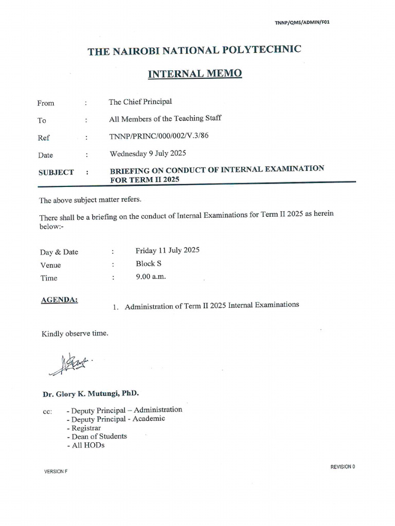 Memo - Briefing On Conduct of Internal Examinations - Term II 2025 | PDF