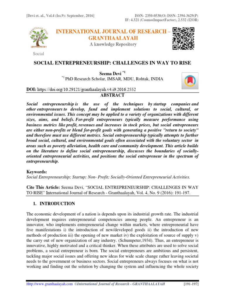 Social Entrepreneurship Challenges in Wa | PDF | Entrepreneurship ...