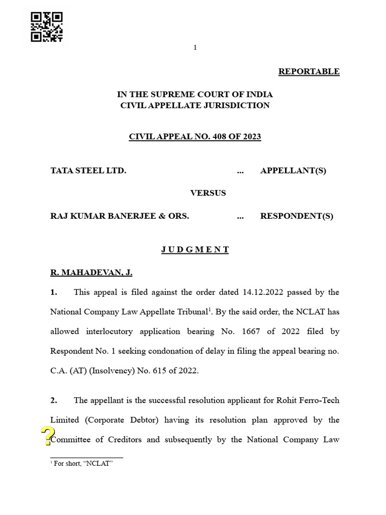 Tata Steel vs. Raj Kumar Banerjee & Ors. | PDF | Judgment (Law) | Appeal