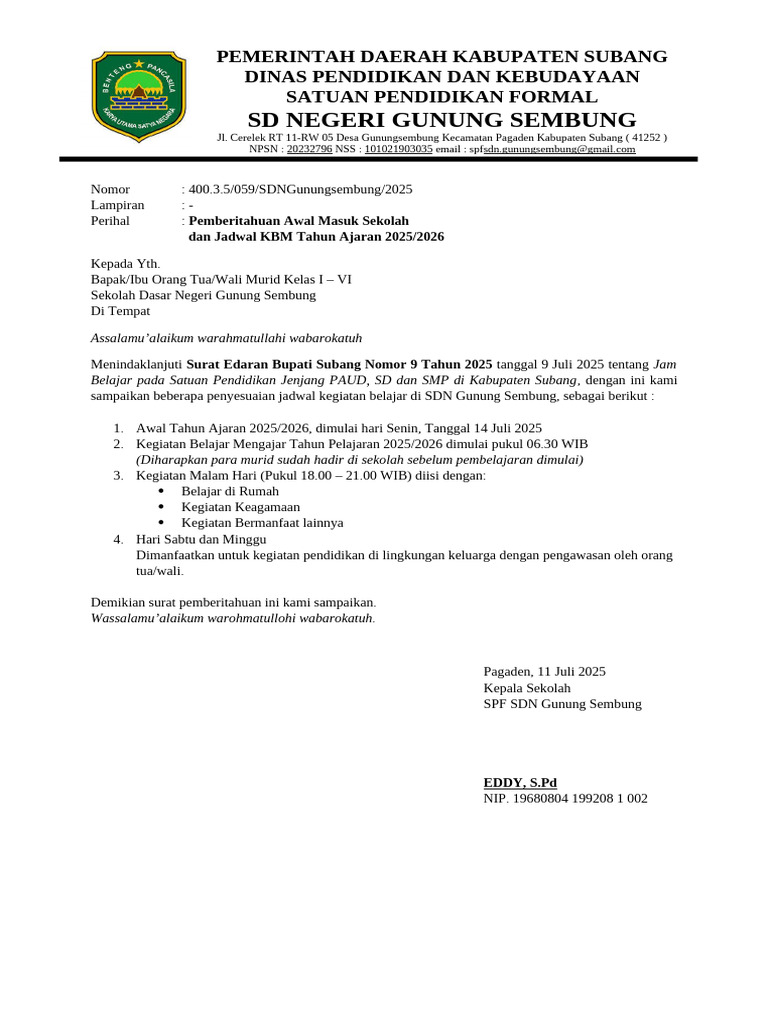 Surat Edaran Awal Tahun Fix | PDF