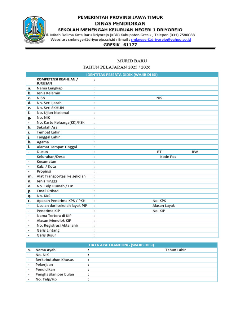 Format Formulir Daftar Ulang PPDB 2025 Skandry | PDF