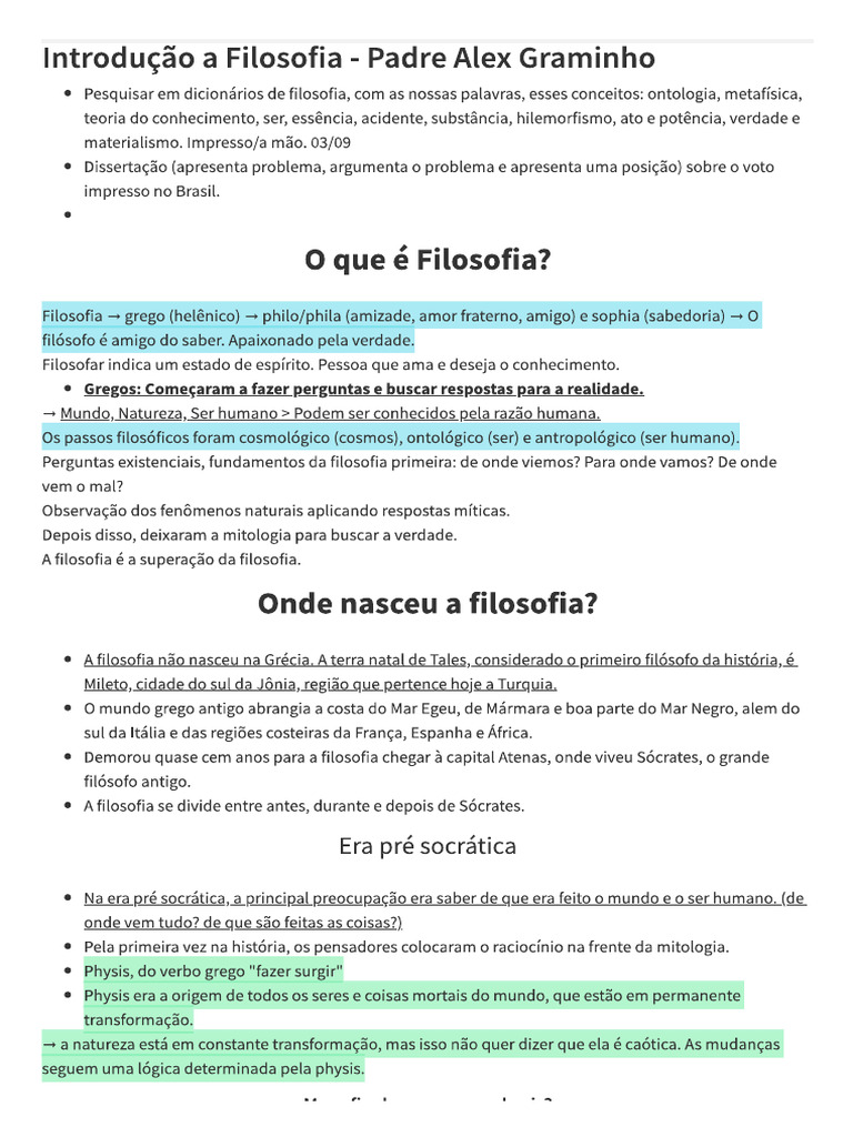 Resumo - Filosofia 1 Parte | PDF