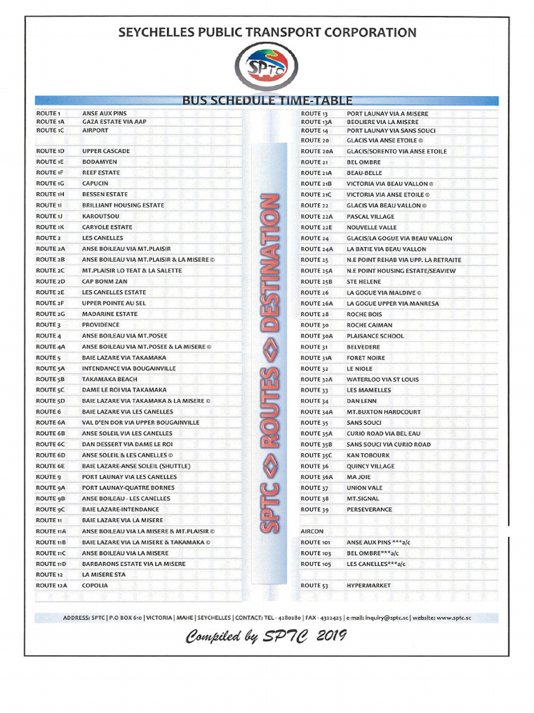 SPTC Bus Schedule TimeTable 2019 PDF | PDF