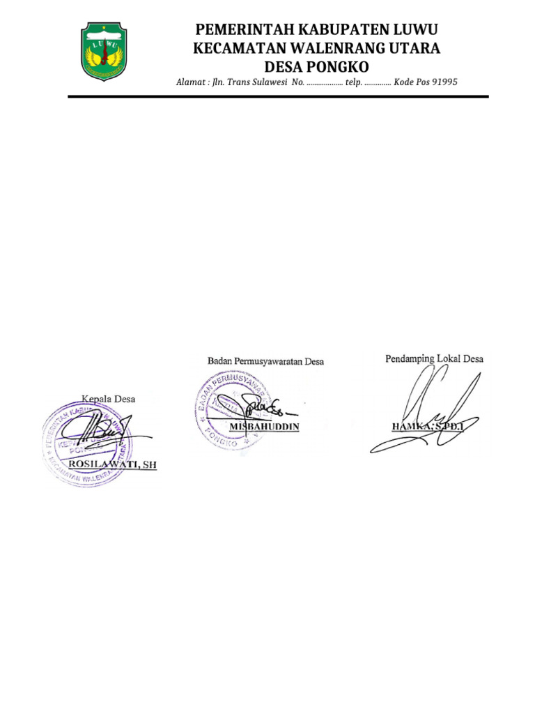 Berita Acara Penetapan Status Desa Pongko | PDF