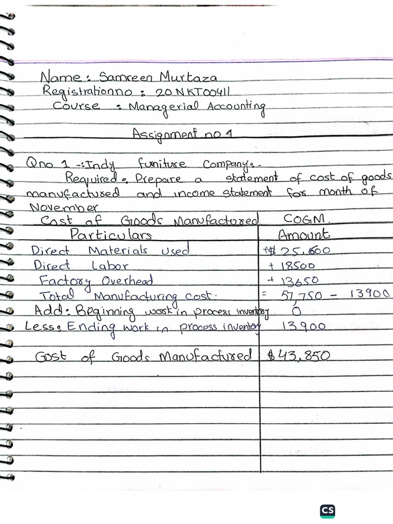 Managerial Accounting Assignment 1 | PDF