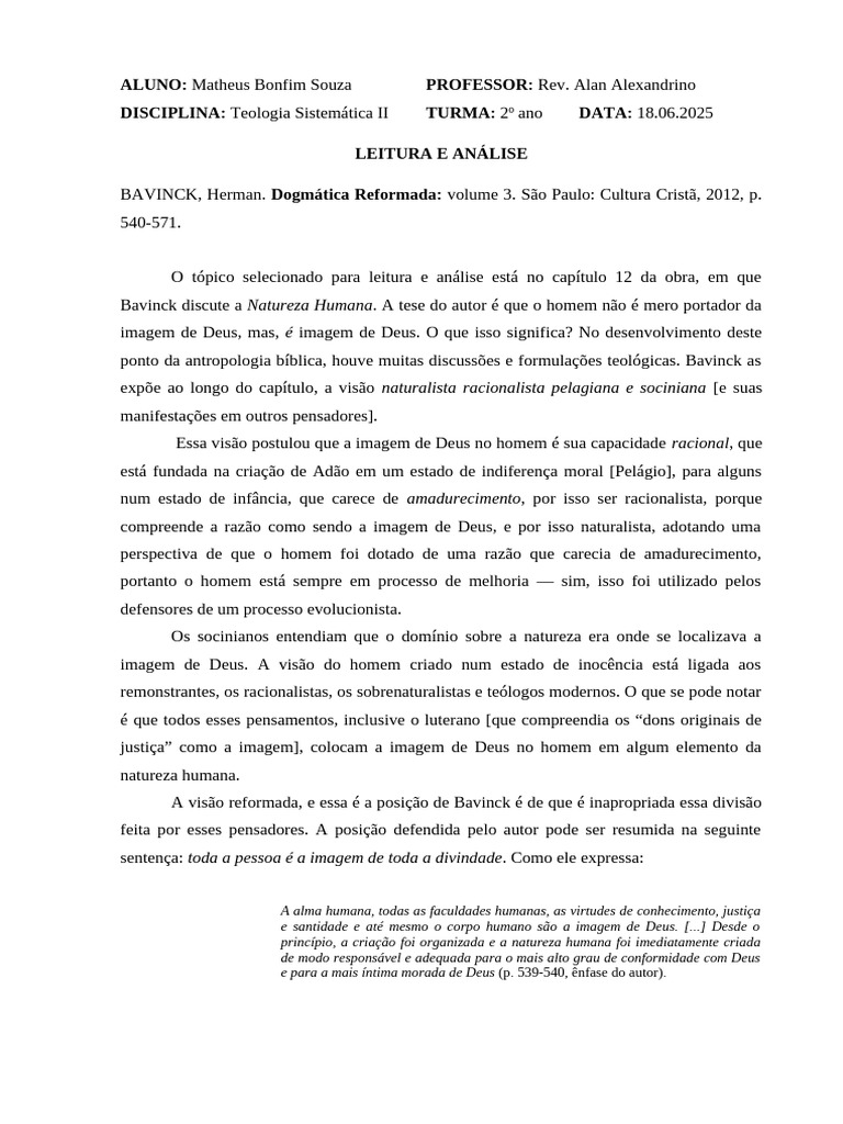 Análise de BAVINCK, Herman. Dogmática Reformada - Volume 3, P. 557-571 ...