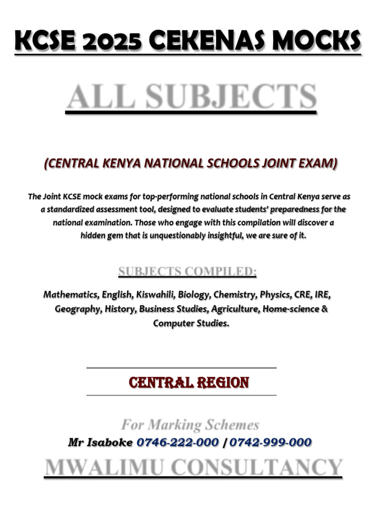 KCSE 2025 Cekenas Mock Exams Guide | PDF | Filtration | Fuels
