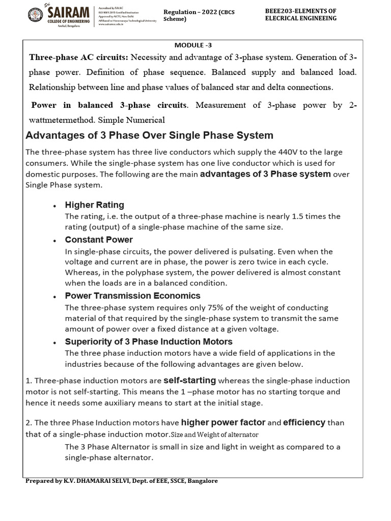 Lecture Notes - Module3 - Beee203 - Elements of Electrical Engineering ...
