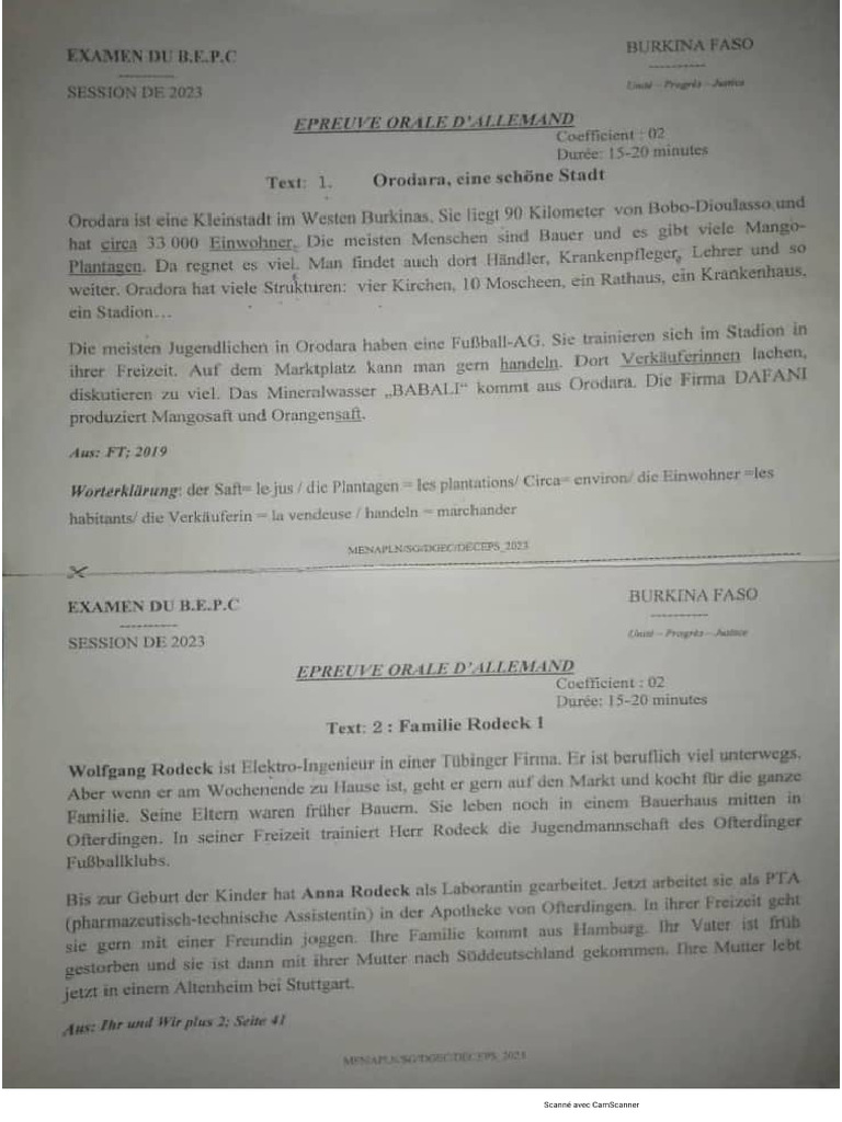 Texte Oral BEPC 2023 | PDF