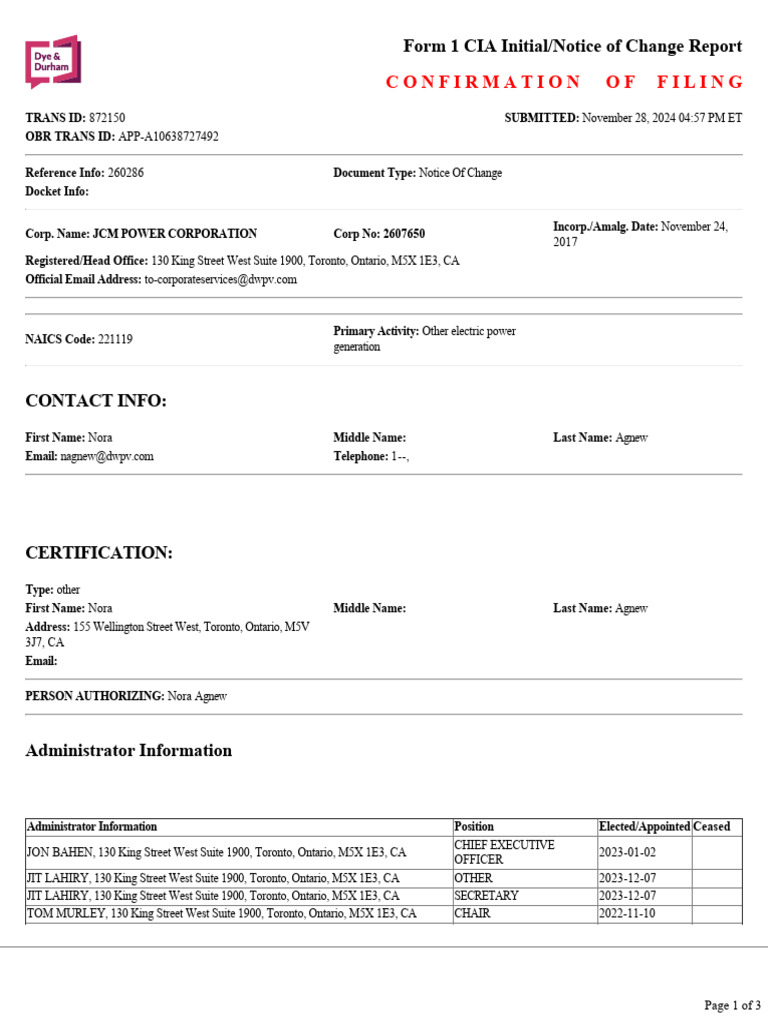 Form 1 CIA Initial/Notice of Change Report | PDF