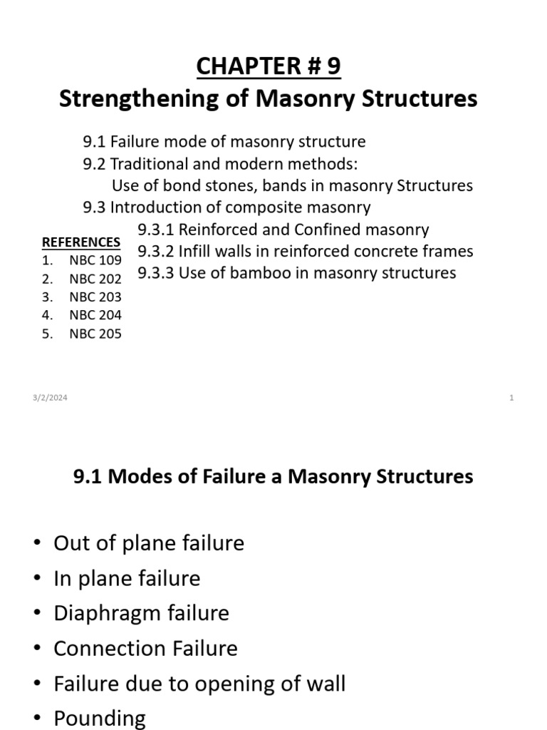 Strengthening of Masonry CH 9 | PDF | Masonry | Reinforced Concrete