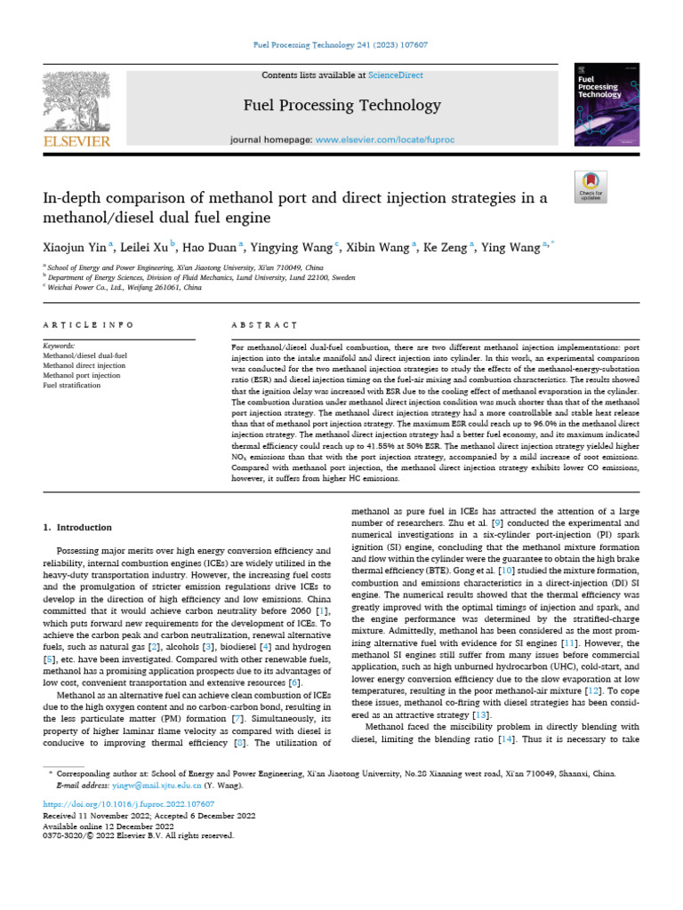 Methanol Injection Strategies in Dual-Fuel Engines | PDF | Diesel ...