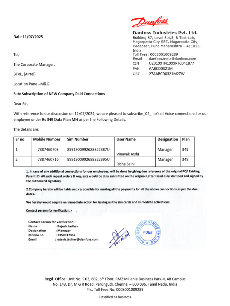 Danfoss Pune Employee Connections Request | PDF