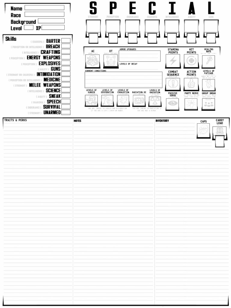 Fallout TRPG Character Sheet Final | PDF