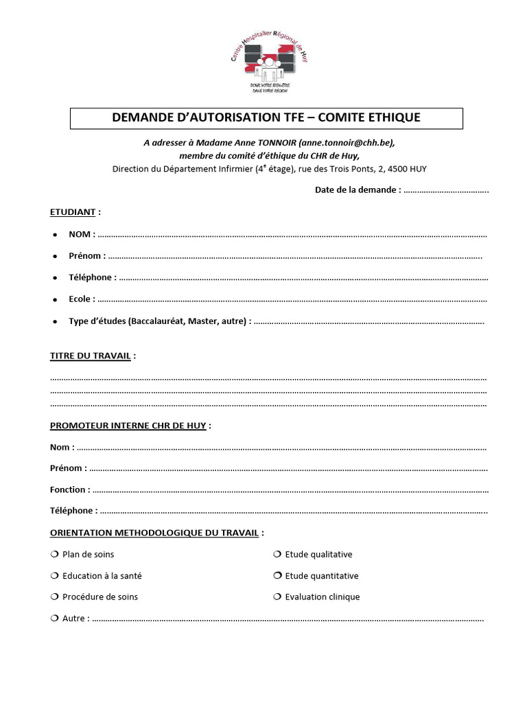 Demande d'autorisation TFE éthique | PDF