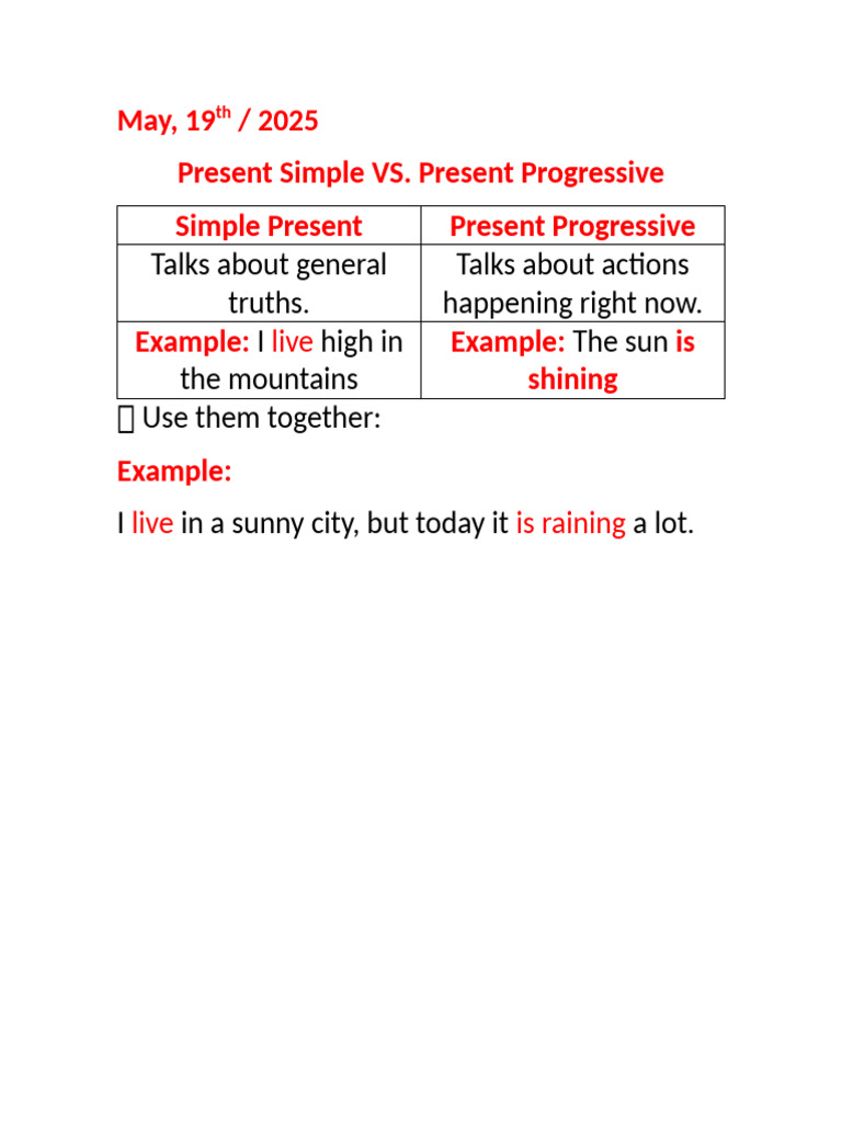 Simple Present vs. Present Progressive | PDF