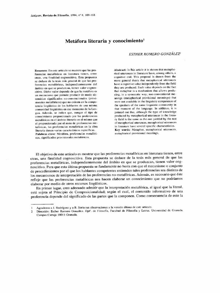Art. Metáfora Literaria y Conocimiento | PDF