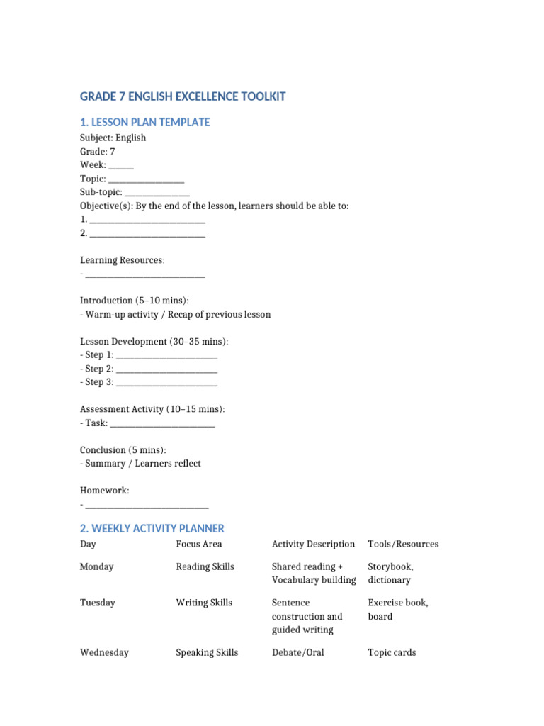 Grade7 English Excellence Toolkit | PDF | English Language | Reading Comprehension