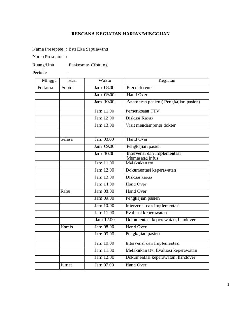 Rencana Kegiatan Harian Minggu 4 Gerontik (Esti) | PDF