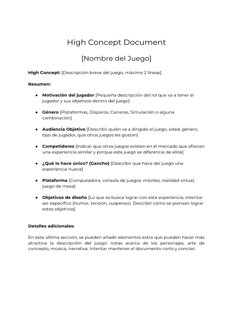 Plantilla High Concept Document | PDF