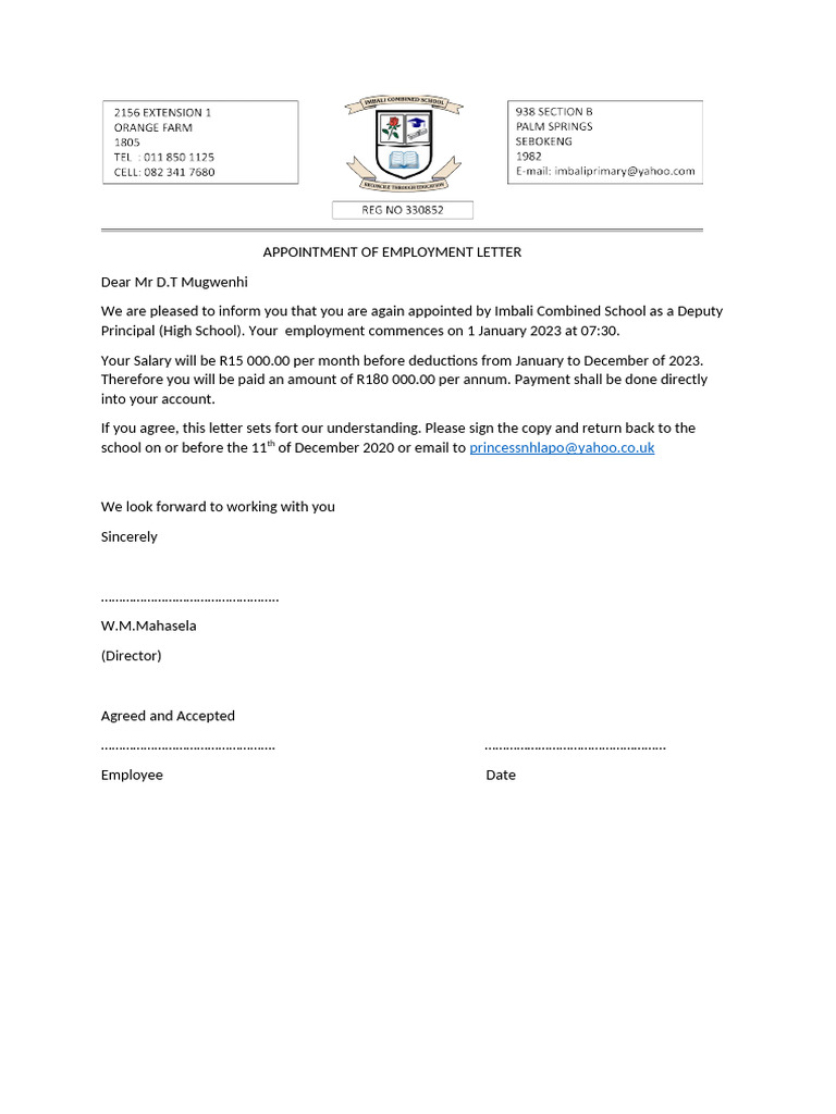 Appointment Letter | PDF