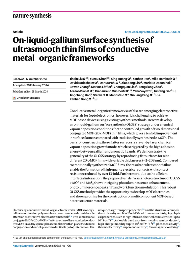 (Important Growth Mechanis) On-Liquid-Gallium Surface Synthesis of Ultrasmooth Thin Films of ...