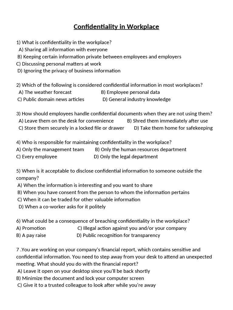 Confidentiality in The Workplace | PDF | Confidentiality | Information