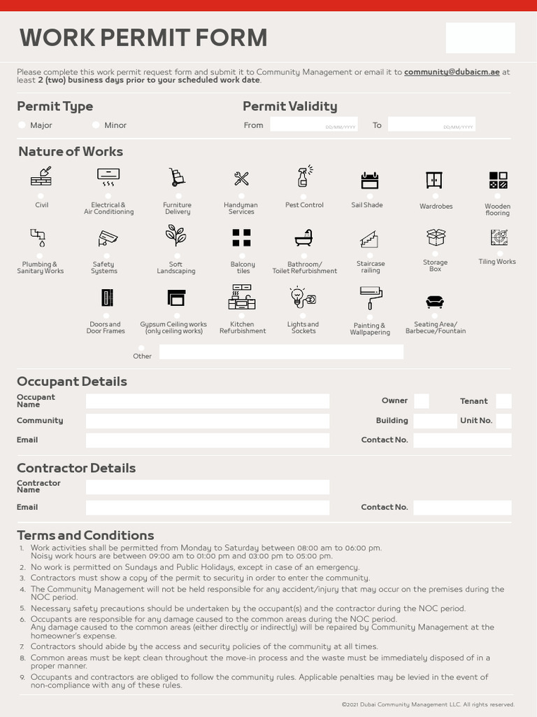 Dubai Work Permit Request Guidelines | PDF
