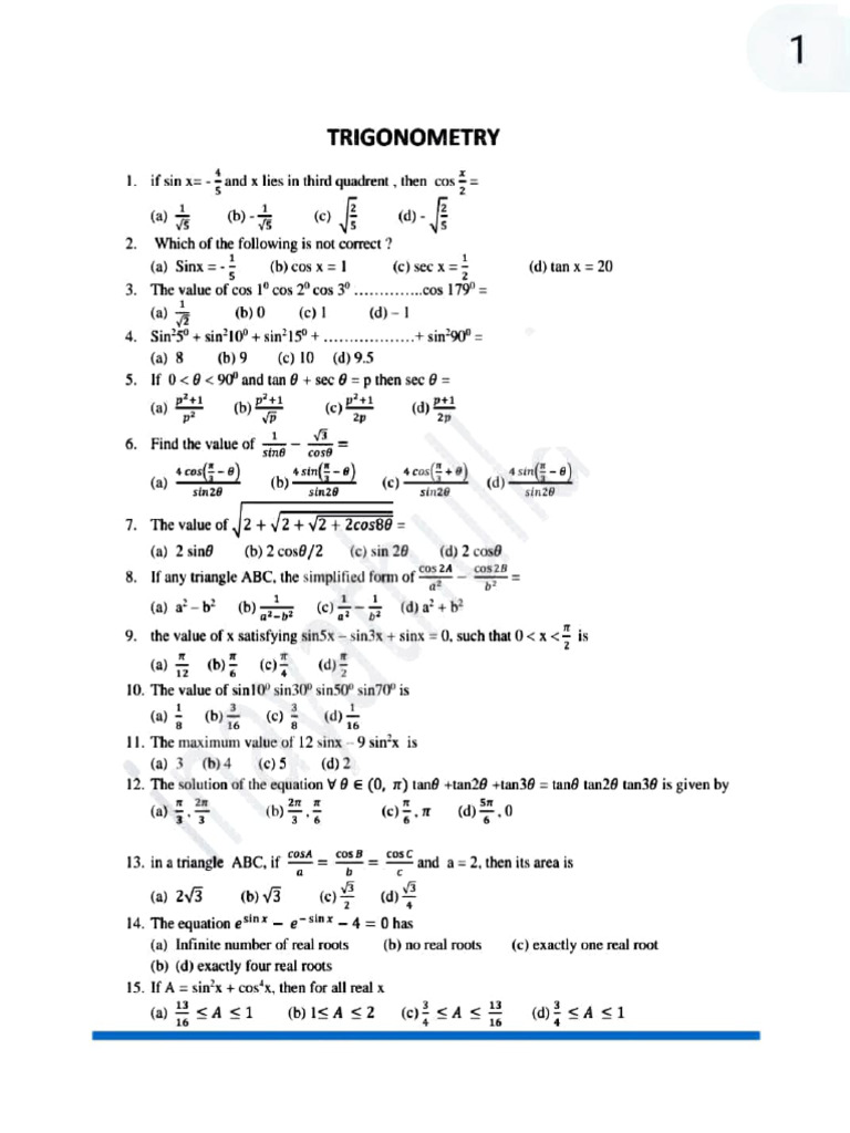 Trigonometry Formulas and Solutions | PDF | Angle | Triangle Geometry