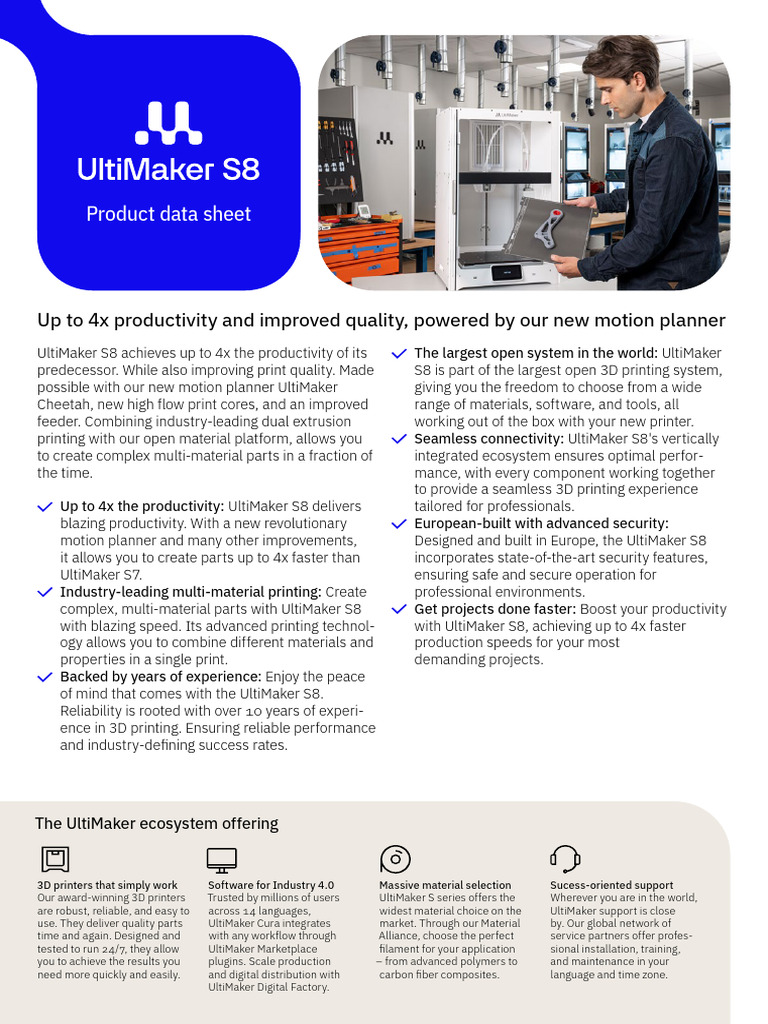 Ultimaker S8 Data Sheet RGB Enass | PDF | 3 D Printing | Mechanical Engineering