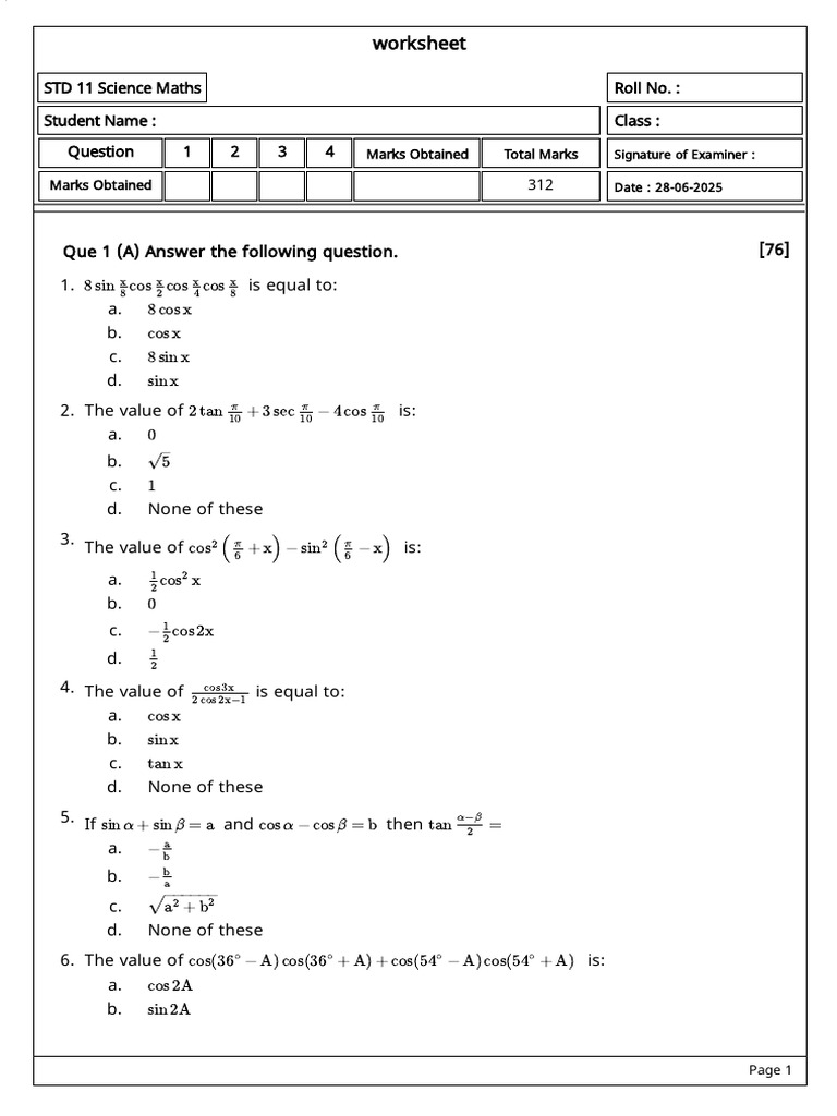Worksheet Compound Angle | PDF | Chess Theory | Chess