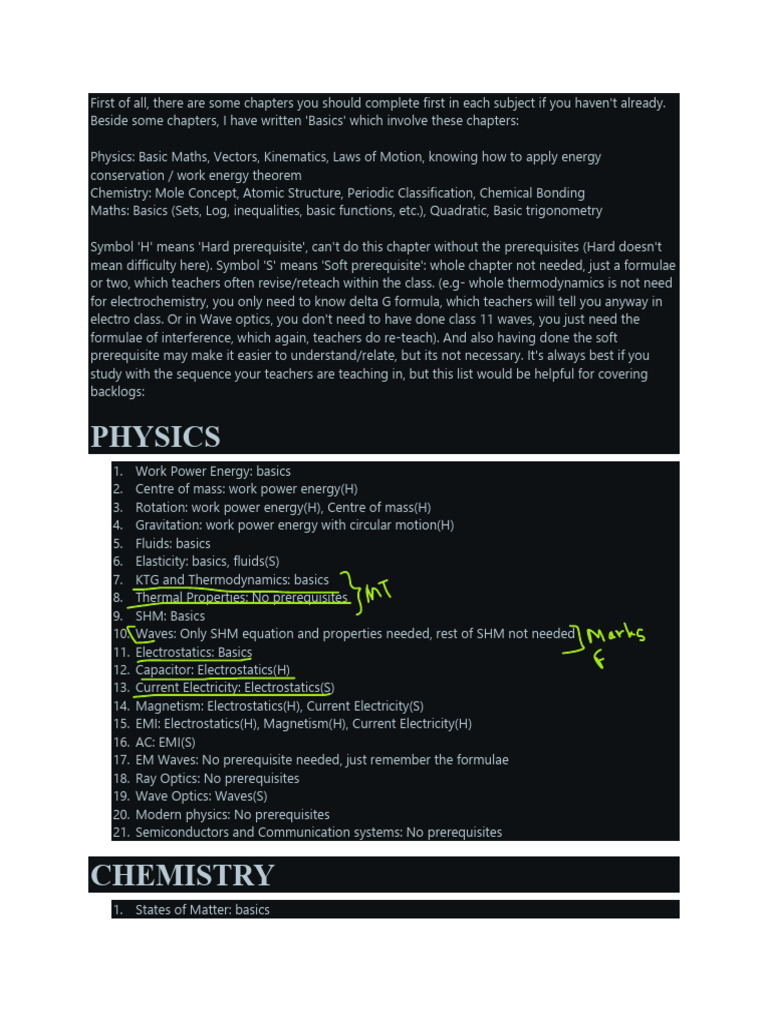 JEE Chapter Prerequisites Guide | PDF | Chemistry | Line (Geometry)
