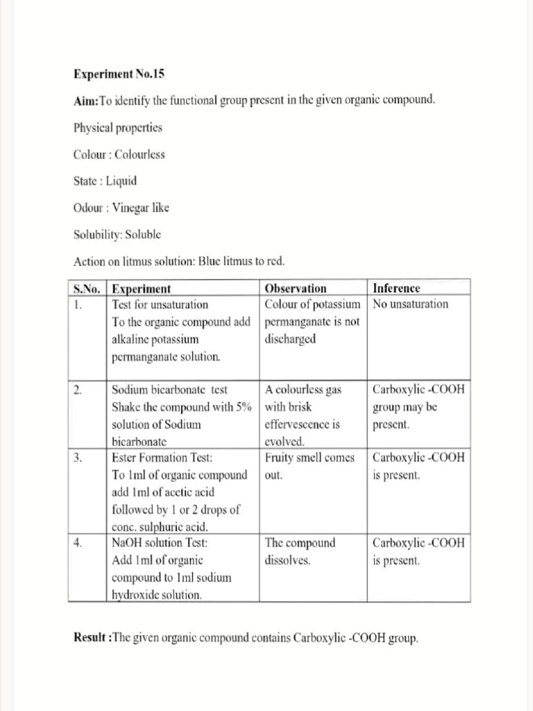 Organic Functional Group Detection | PDF