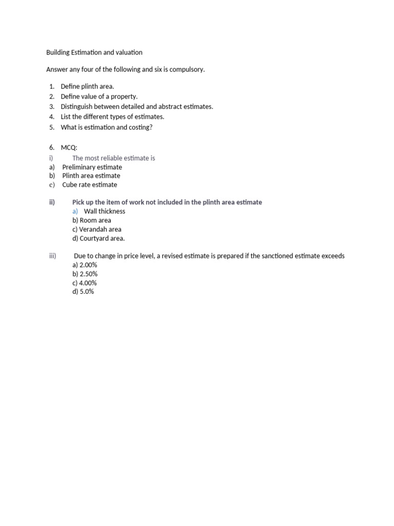 Building Estimation and Valuation | PDF