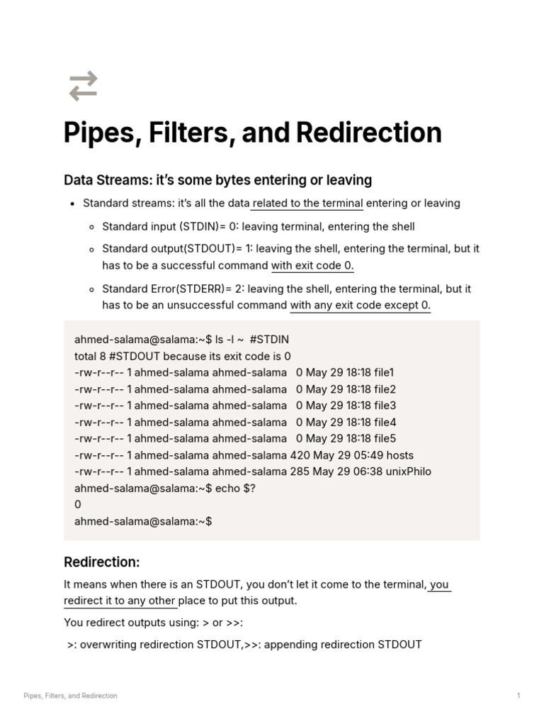 Pipes Filters and Redirection | PDF | Computer Programming | Unix
